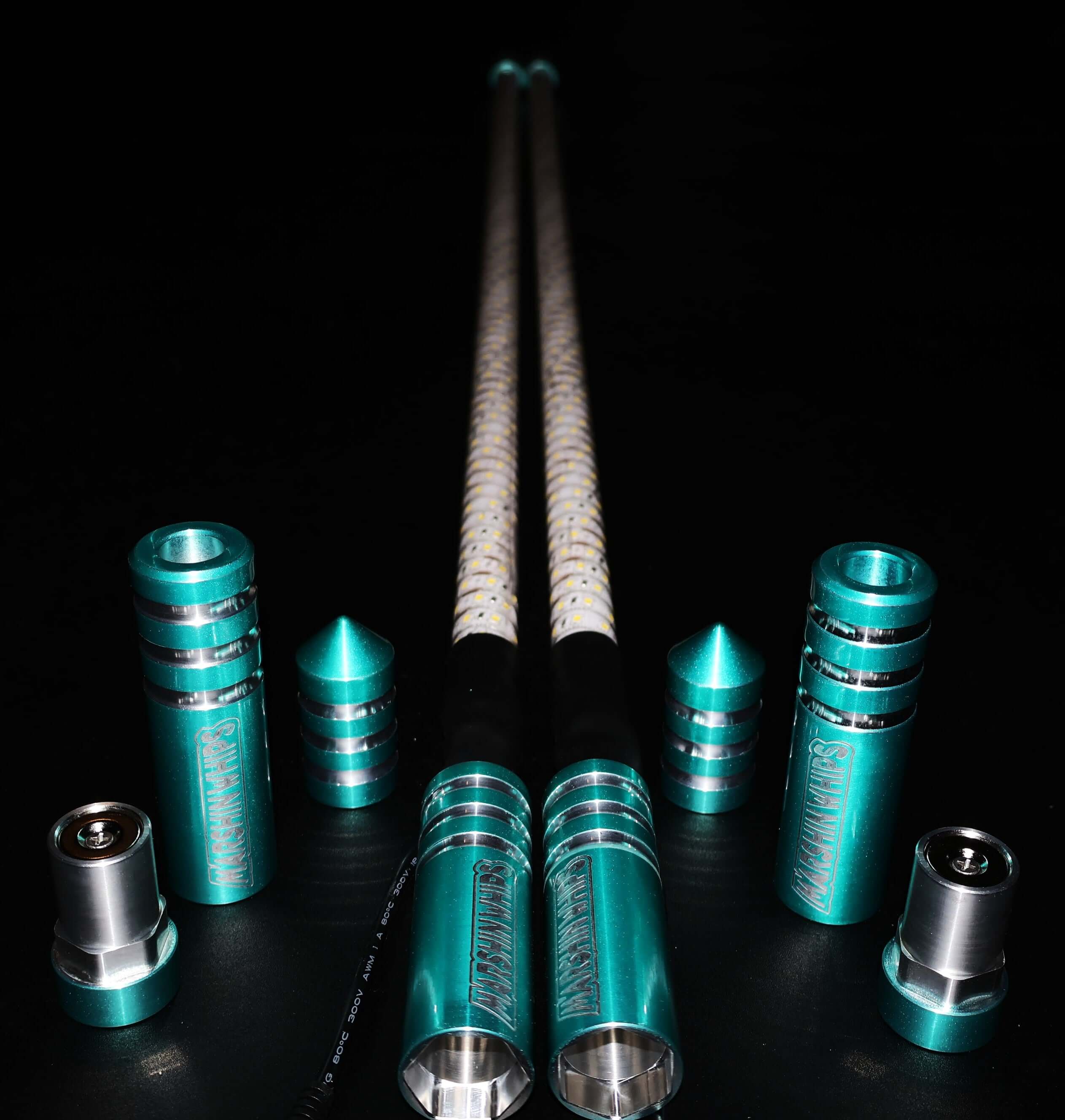 Game Changer Teal LED Whip Set | Strong Rod & Bright LEDs | Marshin Whips